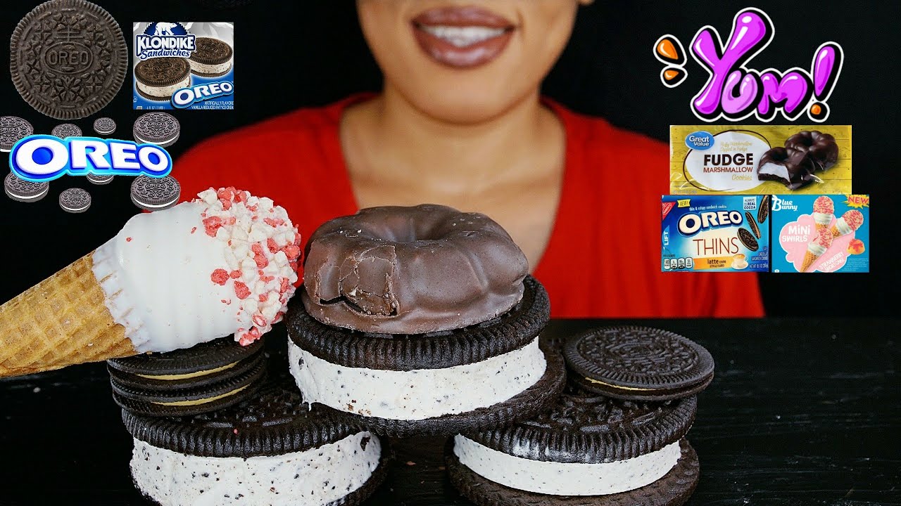 ASMR OREO COOKIES & ICE CREAM SANDWICHES, ICE CREAM CONE, MARSHMALLOW ...