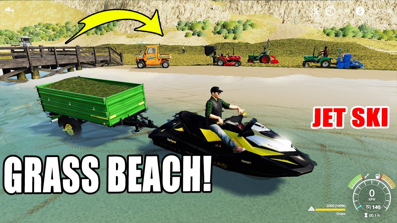 Farming Simulator 19: Beach Grass Planting!! Crazy Jet Ski ! Driving on ...