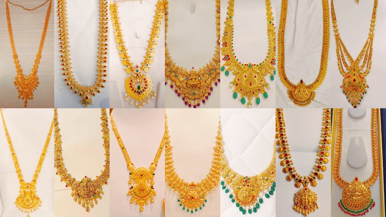Lightweight gold haram dazzling designs with weight | latest gold long ...