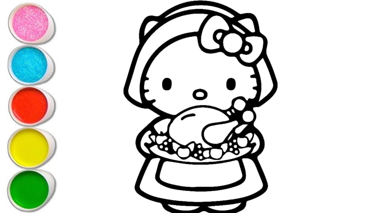 chef Hello Kitty with chicken Drawing and Coloring for kids and ...