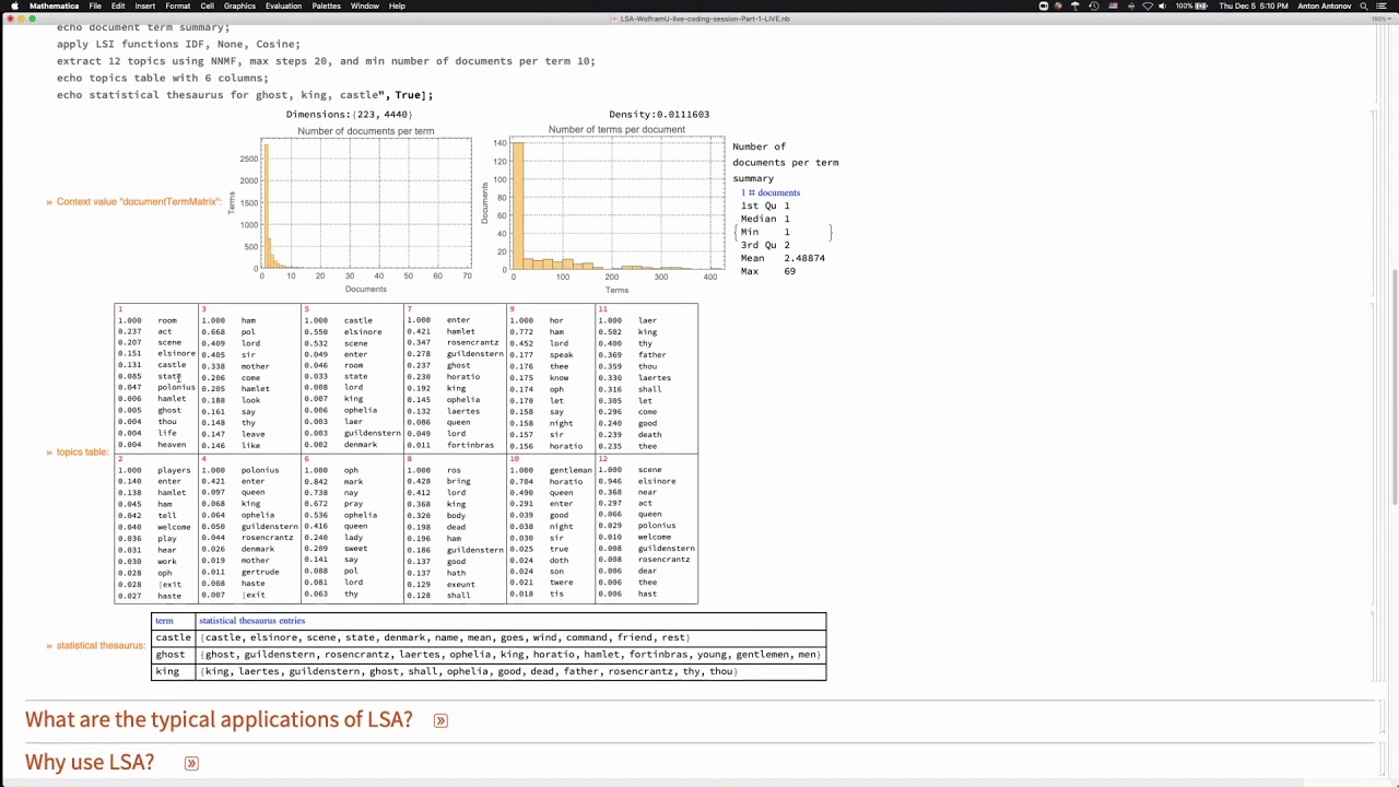 Simplified Machine Learning Workflows with Anton Antonov, Session #6: Semantic Analysis (Part 1 ...