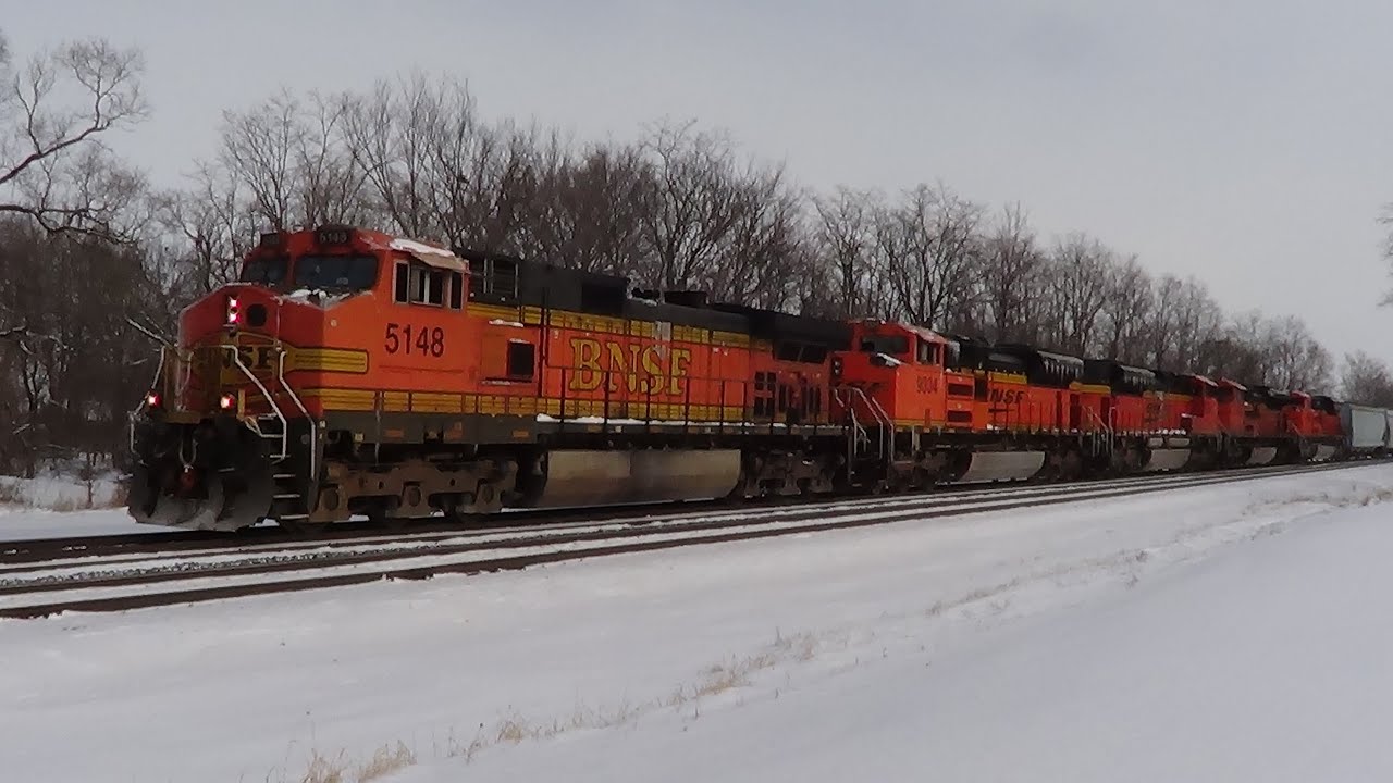 Long, Slow, and Icy BNSF Freight Train Meets Hi-rail Truck - YouTube