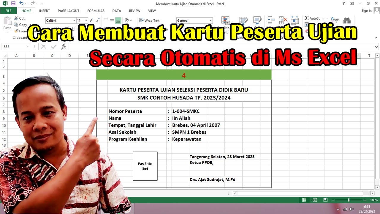 Cara Membuat Kartu Peserta Ujian Secara Otomatis di Ms Excel - YouTube