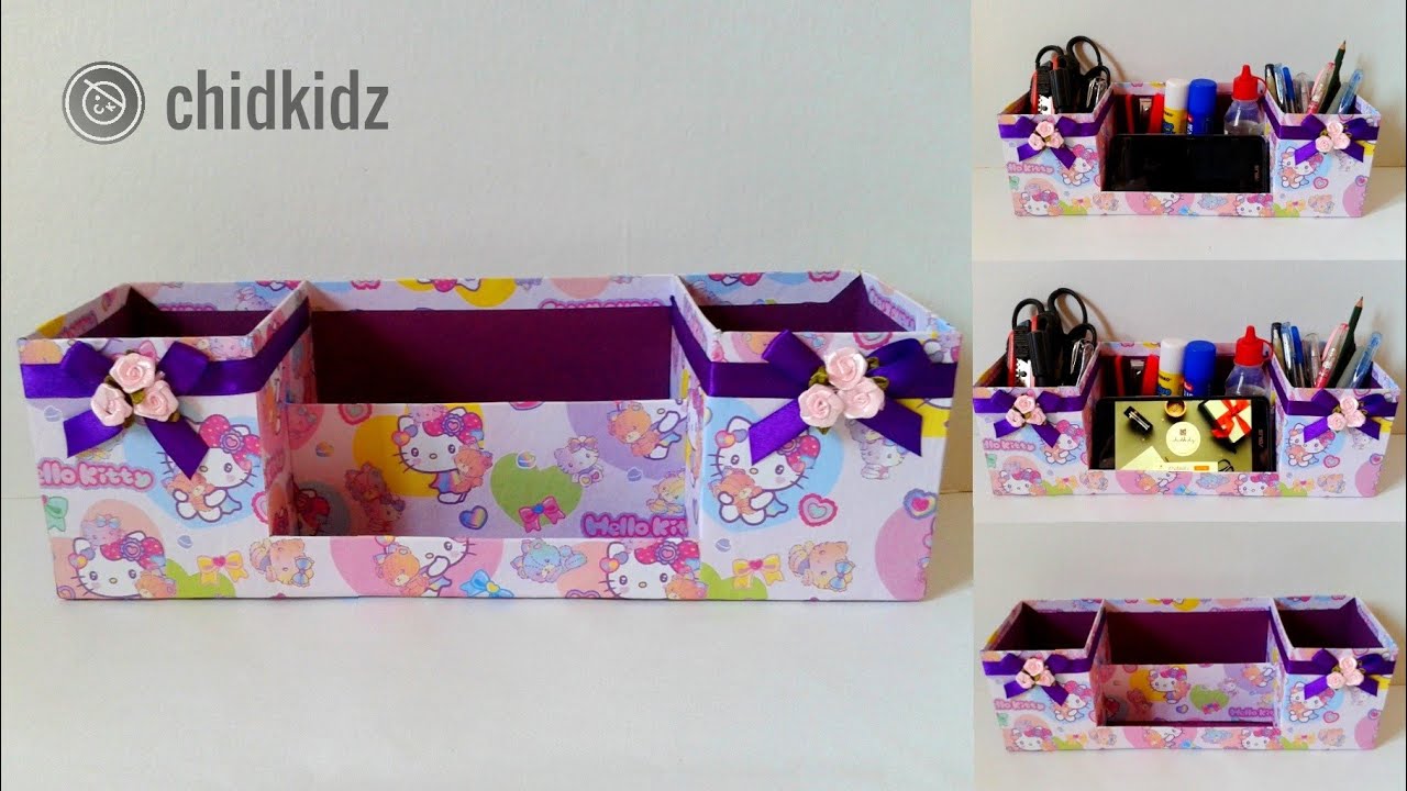 Hello Kitty Sanrio Desk Organization Cardboard DIY [ 5 Minute Craft ...