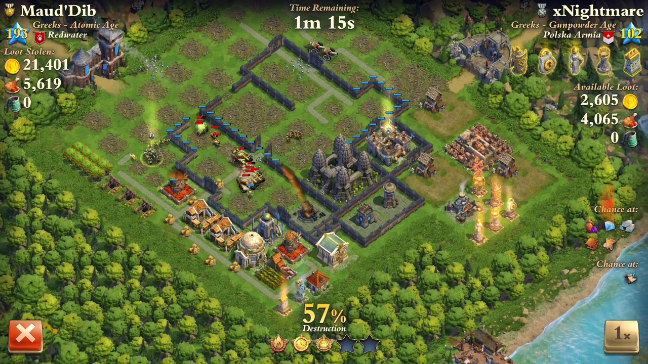 DomiNations Atomic age 193lv vs my war base(gunpowder age 102lv) 24.04. ...