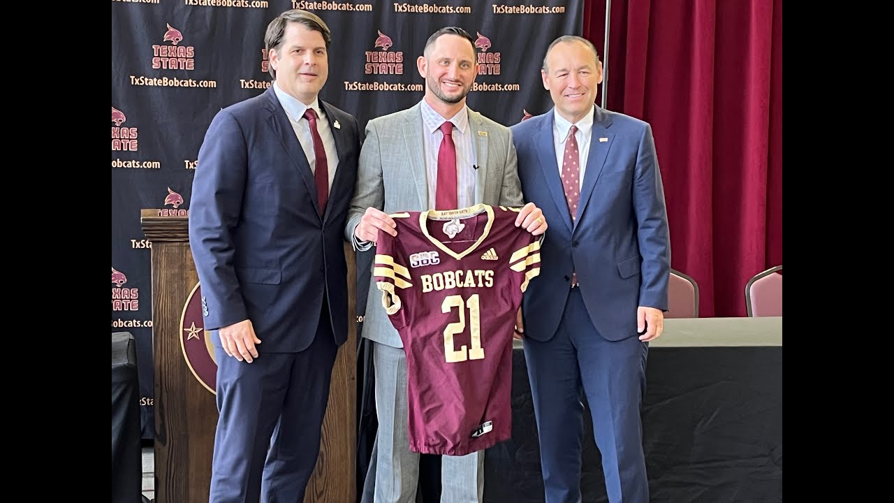Texas State Football Introduces GJ Kinne as New Head Coach - YouTube