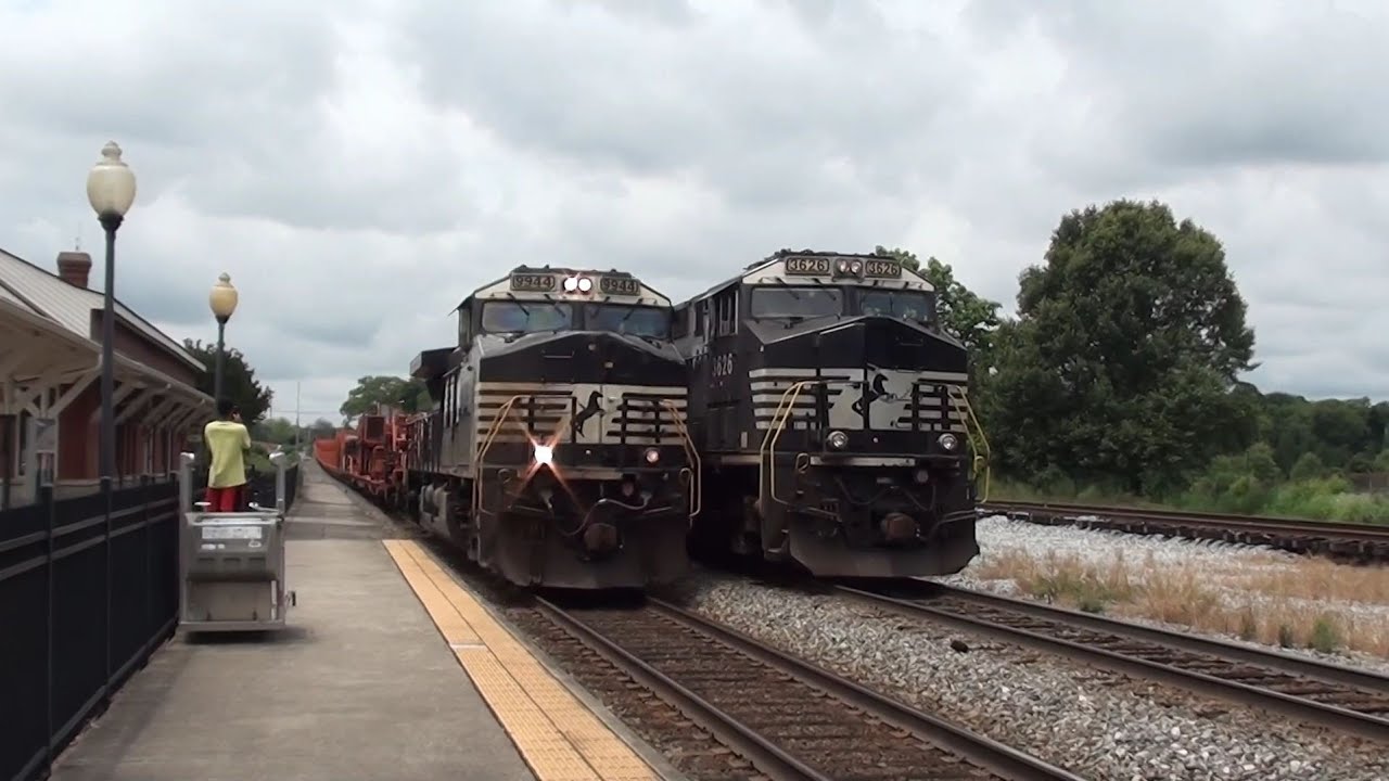 NS 9944 Solo Leads NS 916 Loaded Rail Train North through Spartanburg, SC Passing NS 154 06/06 ...
