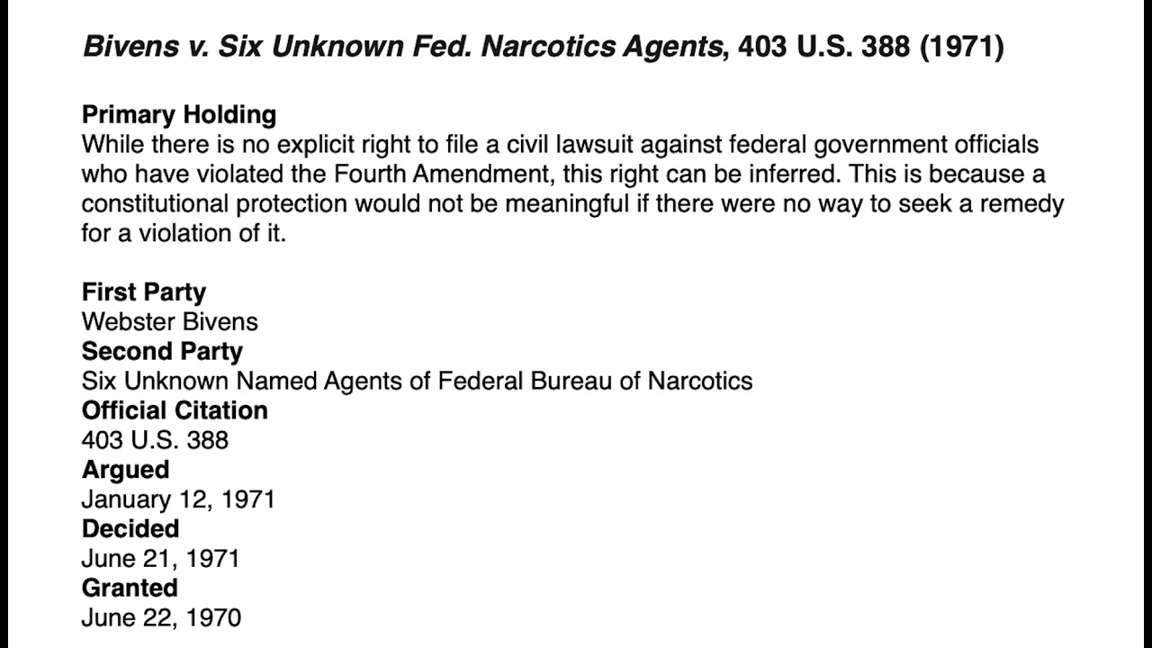 Bivens v Six Unknown Named Agents of Federal Bureau of Narcotics, 403 U ...