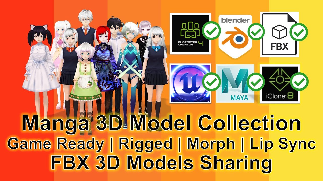 Manga 3D Models Collection | FBX | Game Ready | Rigged | Facial | Lip ...