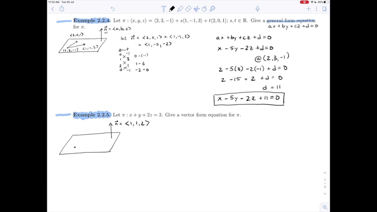 Linear Algebra 2.2.2 - Vector Form Equation of the Plane (2 of 2) - YouTube
