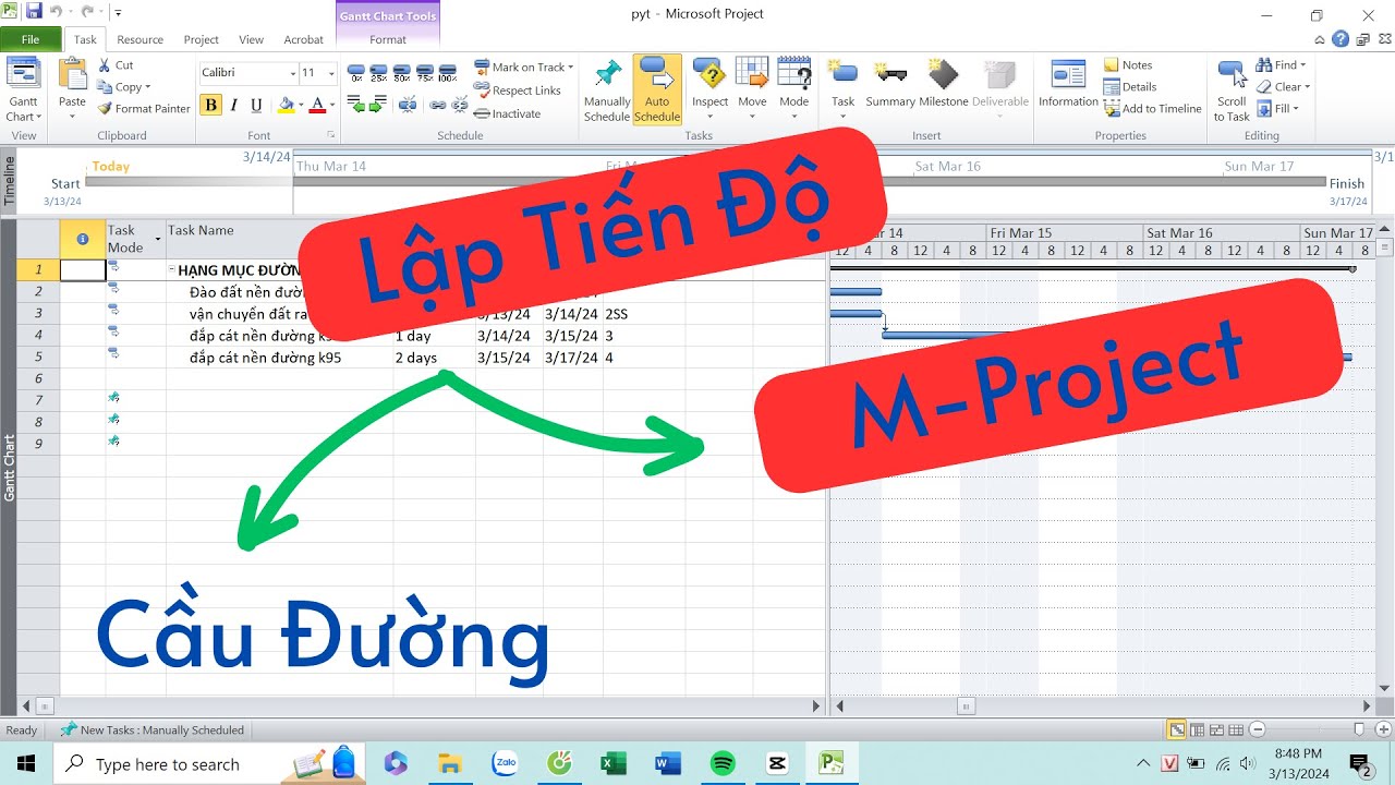 Lập Tiến Độ Thi Công Cầu Đường Project -Bài 1 - YouTube
