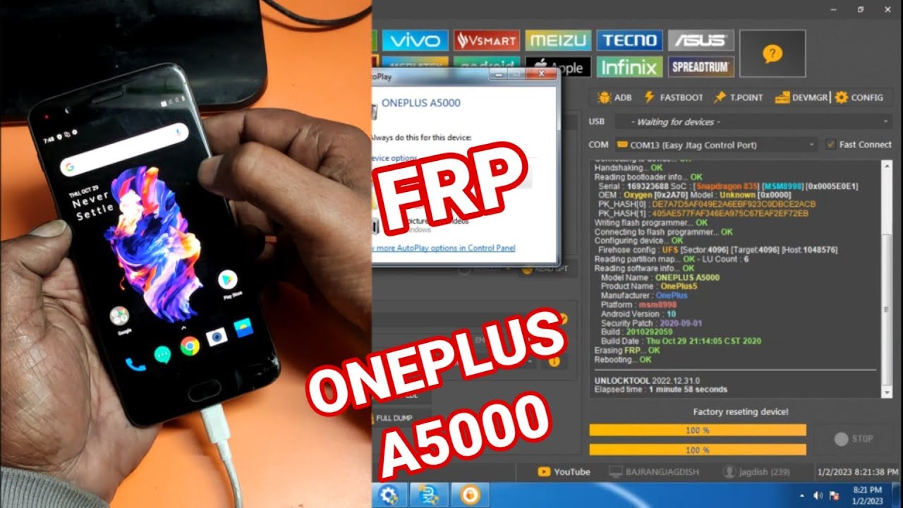 ONEPLUS A5000 FRP REMOVE ONE CLICK UNLOCKTOOL | HOW TO REMOVE FACTORY ...