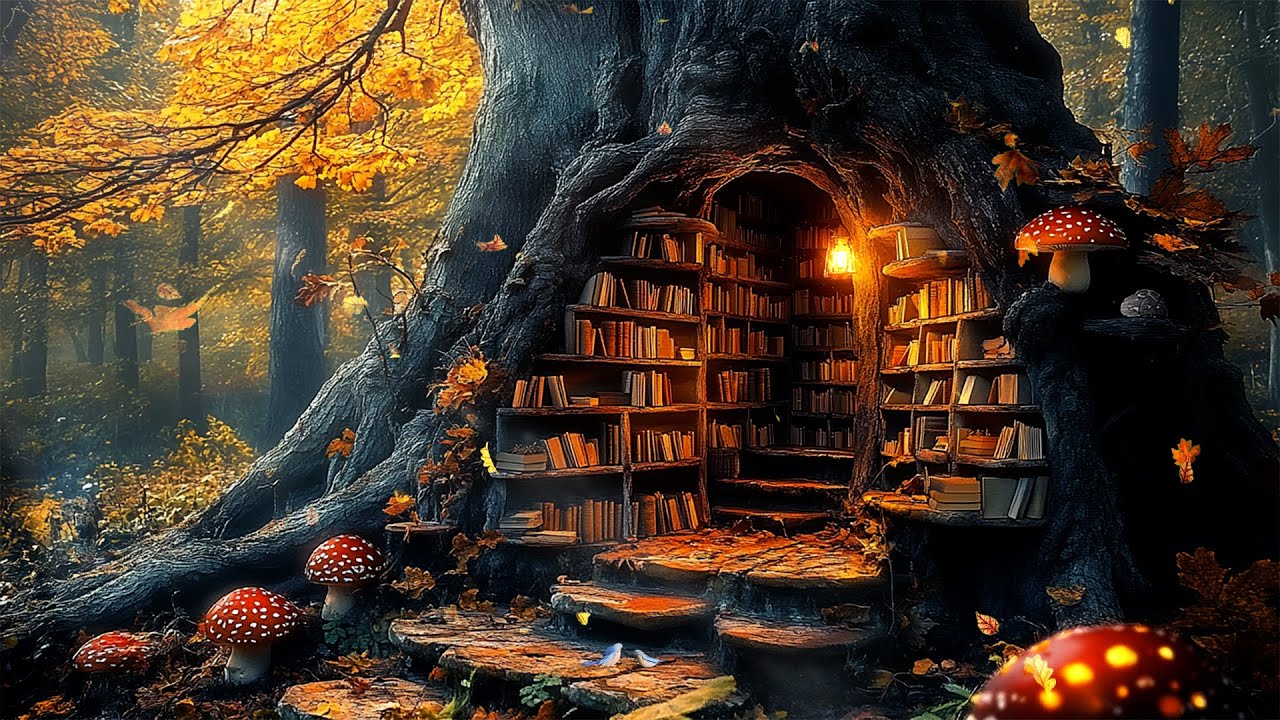 Enchanted Bookstore Hole Ambience 🍂 Cozy Autumn Music & Magical Fanasty ...