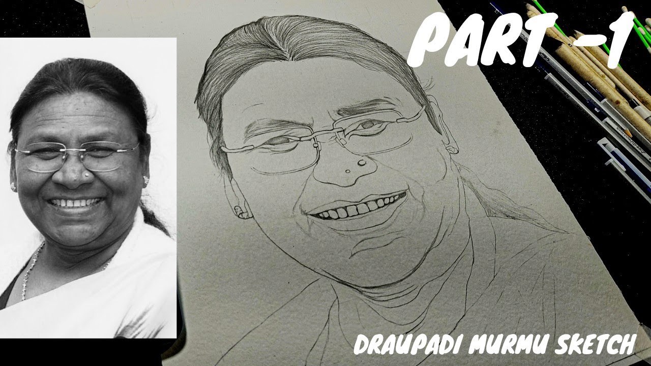 how to draw Draupadi murmu part-1 sketch // step by step Drawing ...