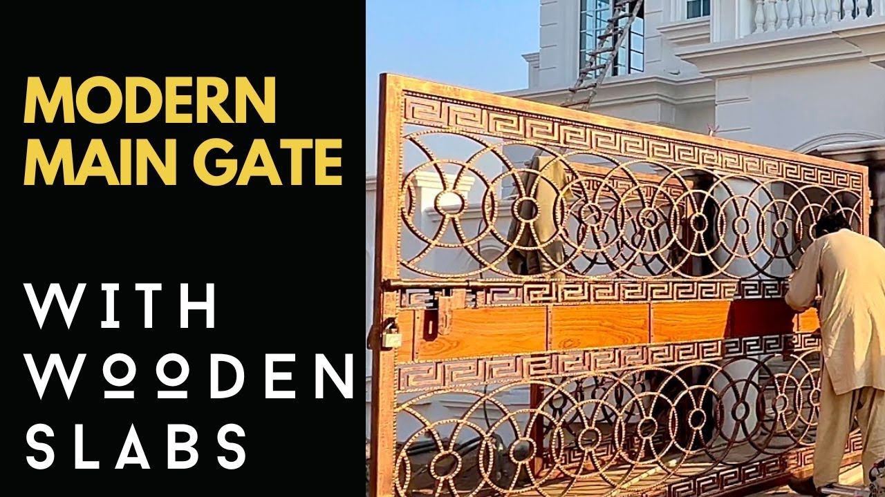 Installing Wooden Slabs on Main Gate I Modern Main gate design - YouTube