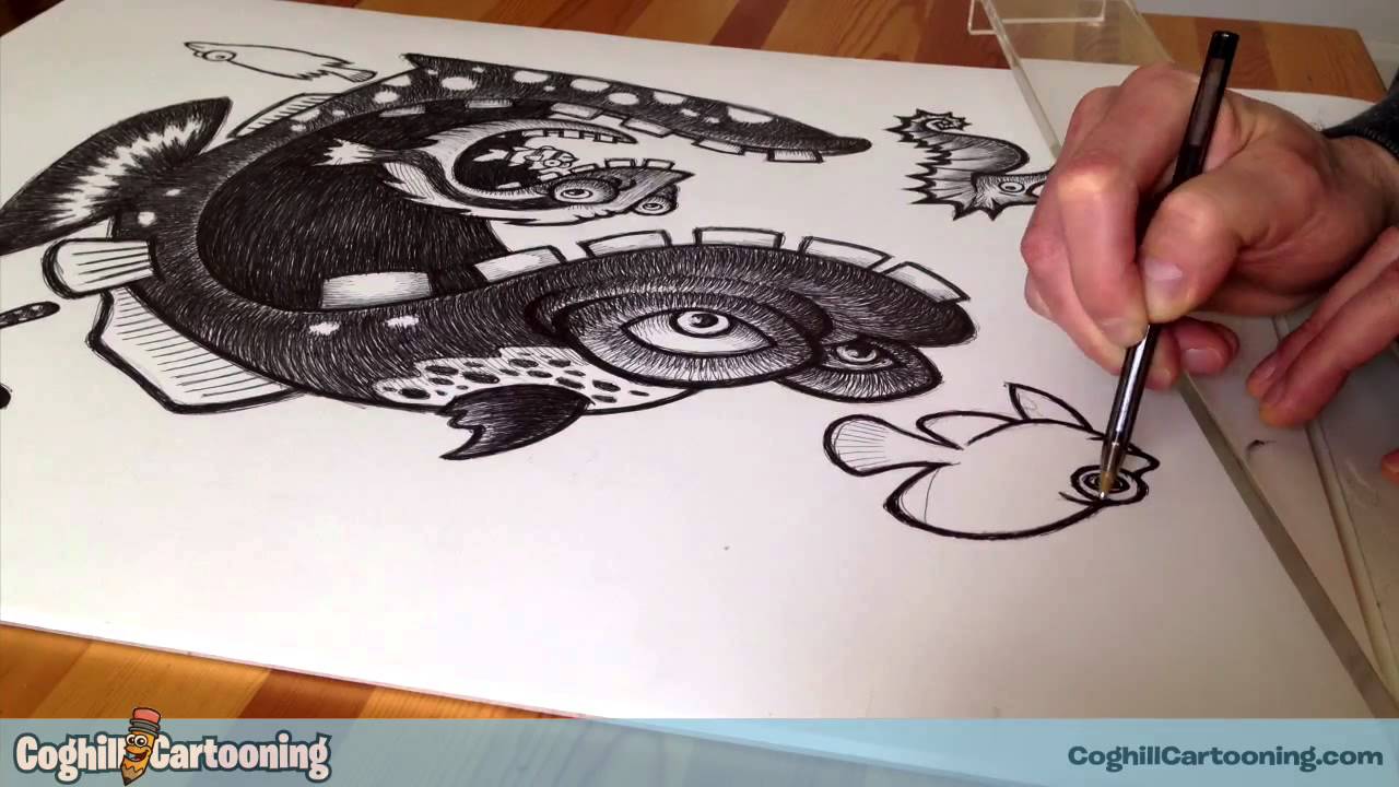 Ballpoint Pen Timelapse Drawing - Cartoon Fishes - YouTube