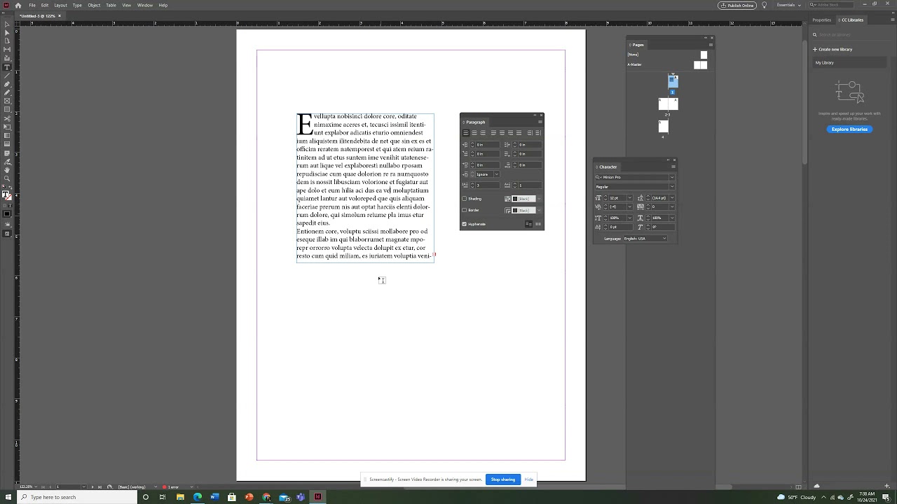 InDesign Drop Cap, Filler Text and Hyphenate - YouTube