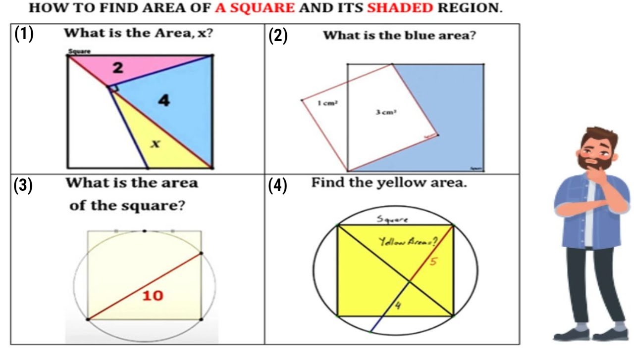 HOW TO FIND THE AREA OF A SQUARE AND ITS SHADED REGION. - YouTube