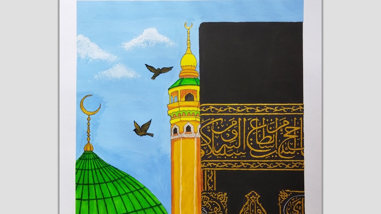 How to draw a makka madina_Painting | Kaaba tutorial_step by step for ...