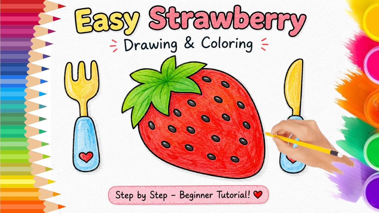 How to draw a strawberry easy step by step tutorial / Strawberry ...