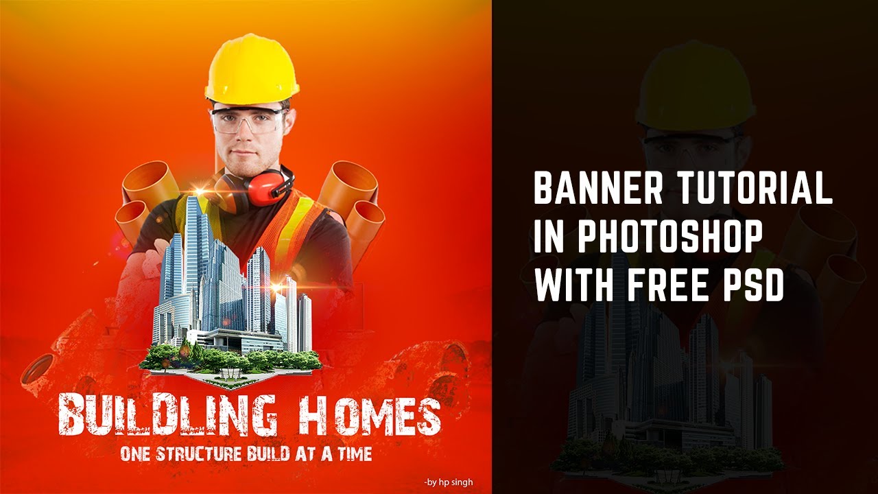 Building homes photoshop banner with free psd | Tutorial with free psd ...