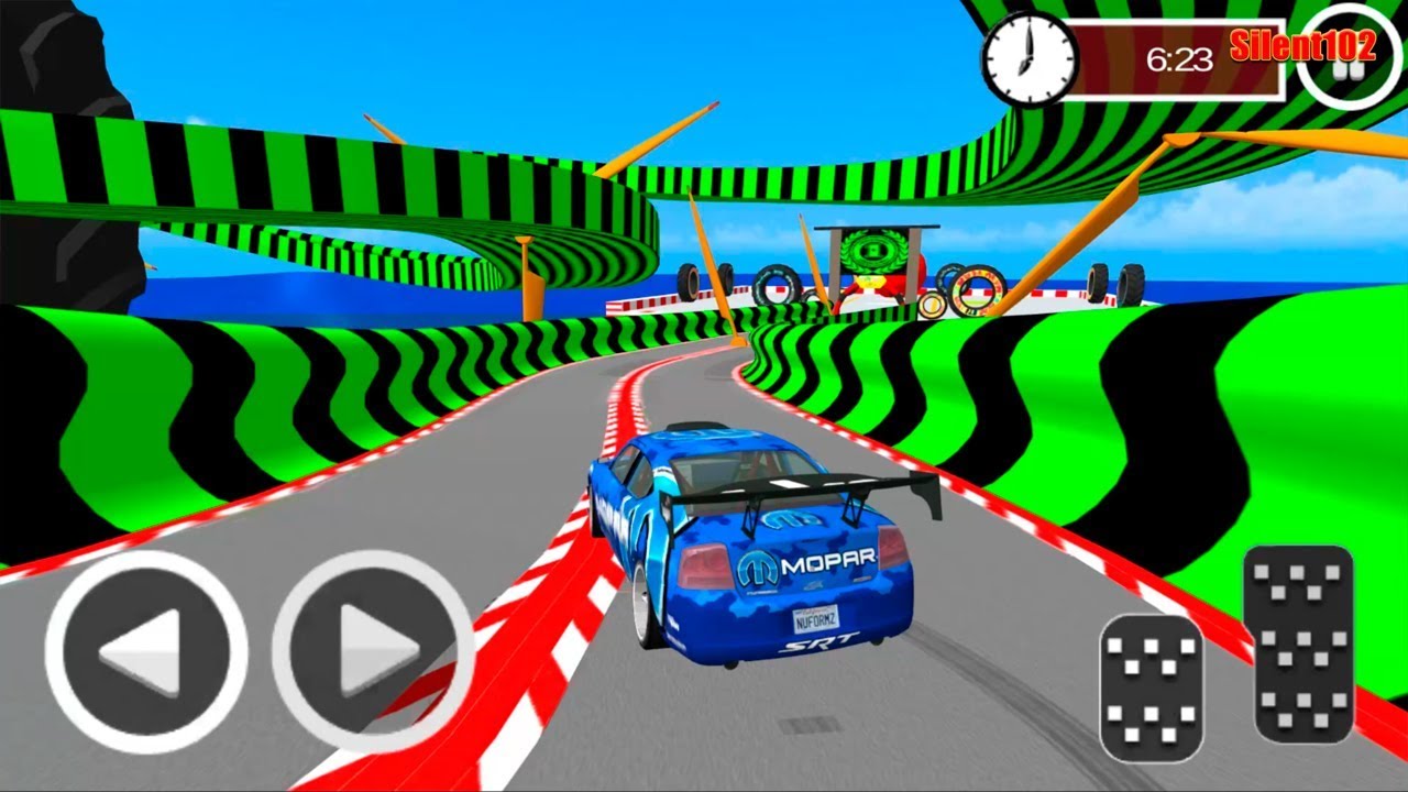 Ultimate racing derby fast blue sports car stunts 3d game #4 - YouTube