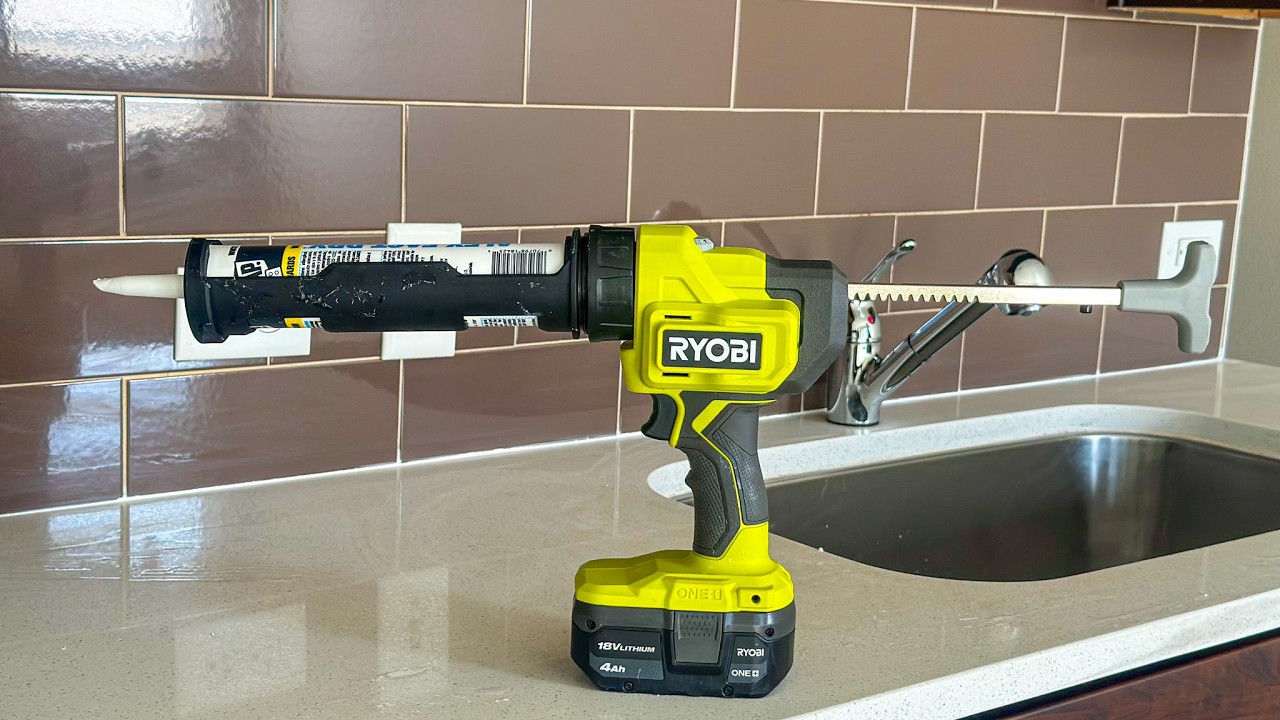 Caulking Kitchen Countertop Backsplash with/Ryobi Caulk Gun - YouTube