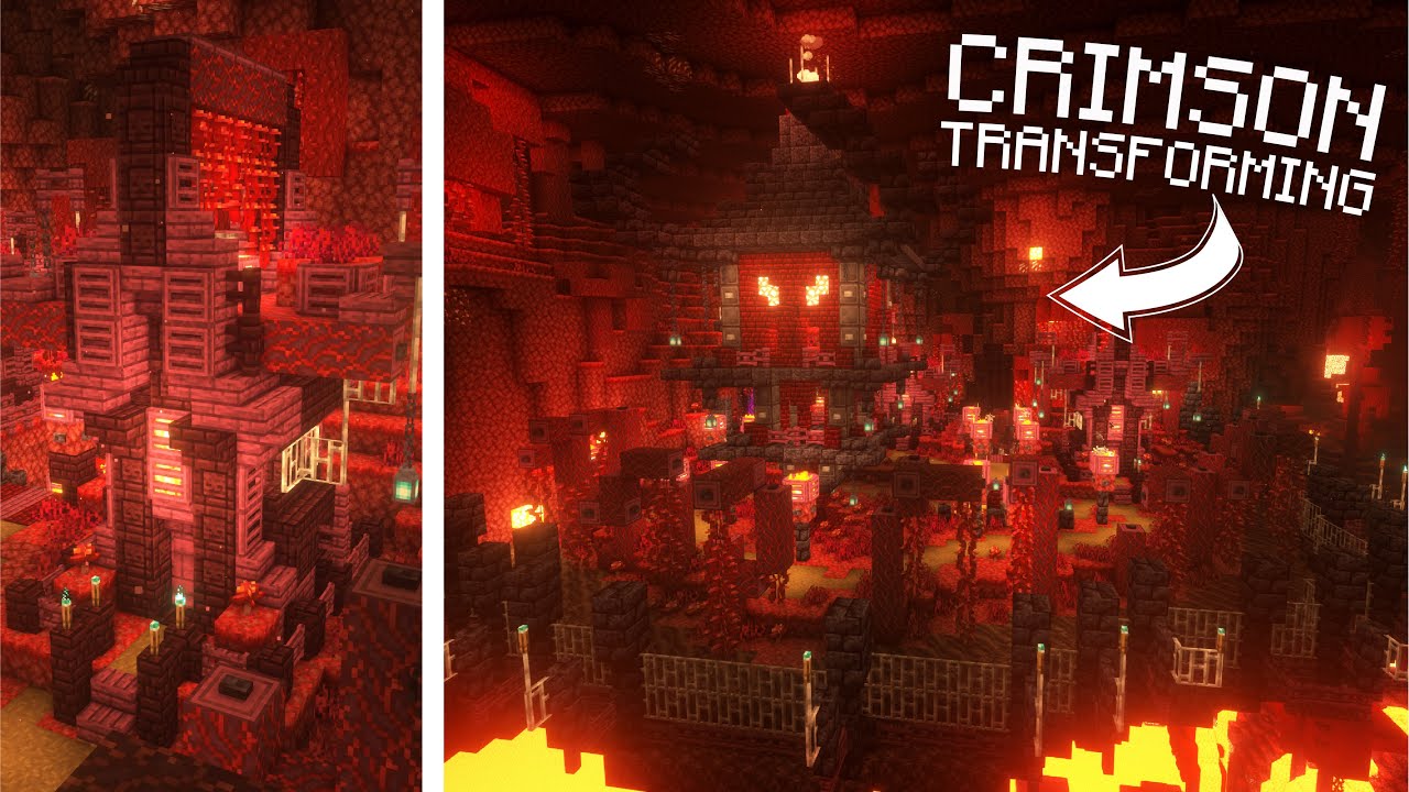 Minecraft | Transforming Crimson Forest Village | NETHER UPDATE ...