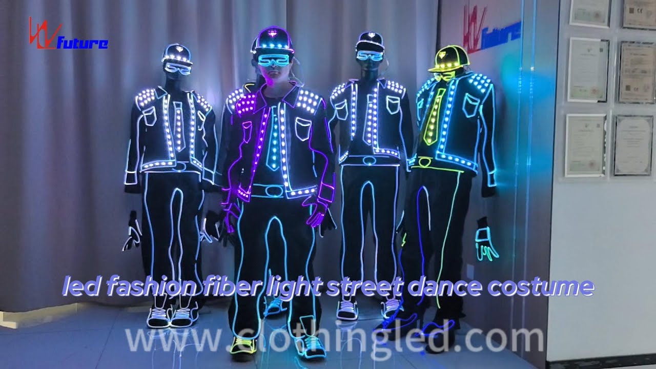 Fashion led optical fiber light street dance dress - YouTube