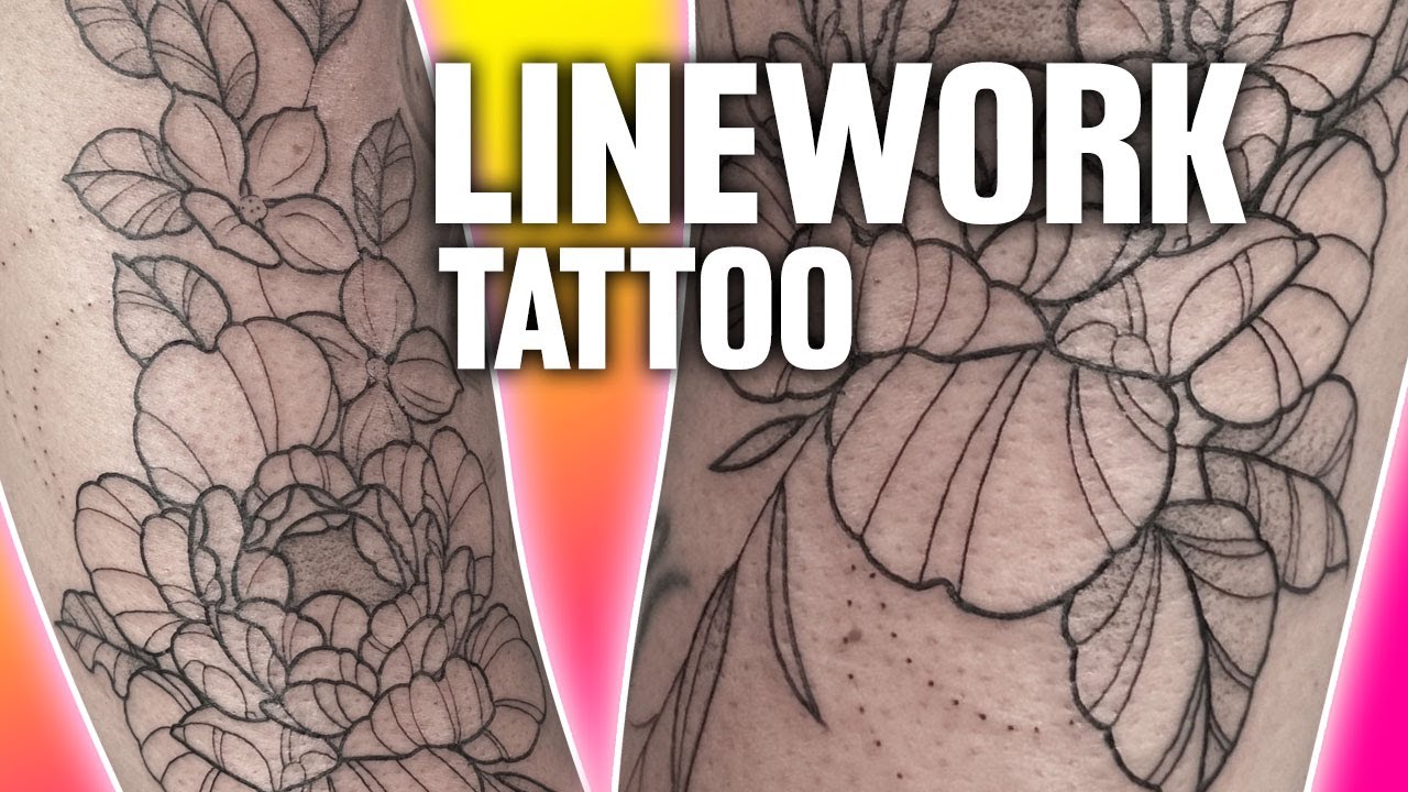 TATTOO PROCESS Linework Floral Art - YouTube