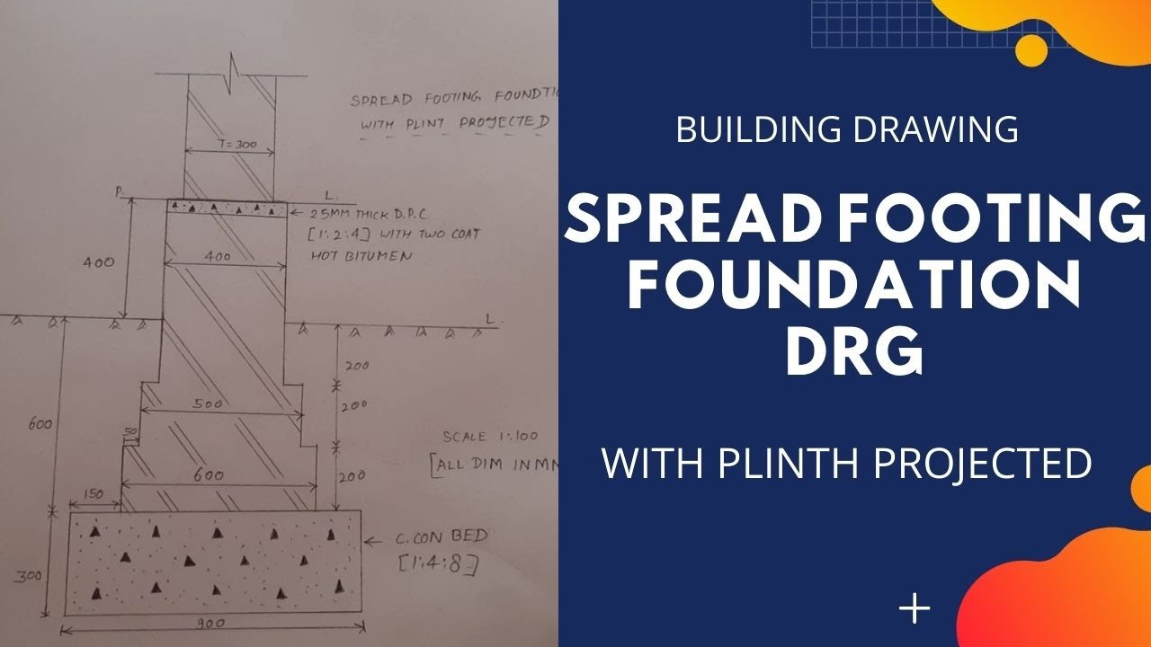 Spread footing foundation | 300 mm Thick With Plinth Projected Spread ...