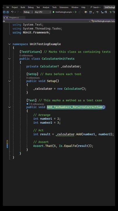 A quick example on how to get started with NUnit Unit Tests and C# # ...