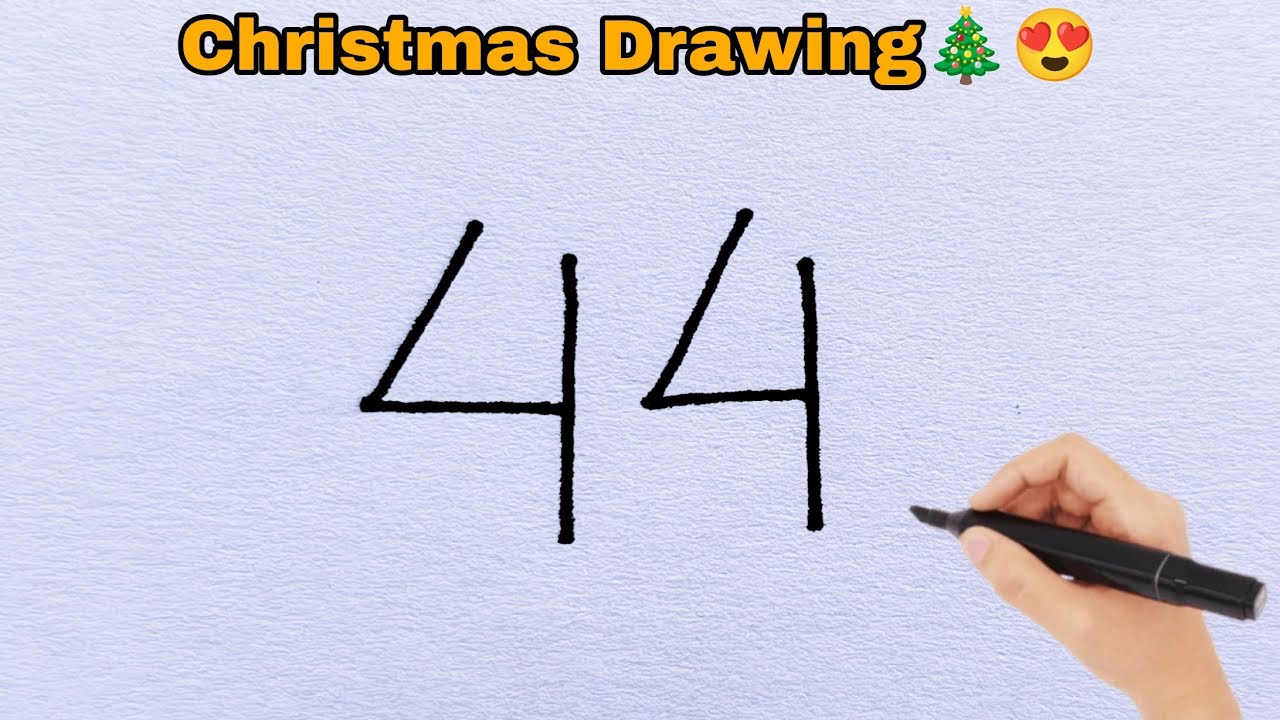 Christmas Drawing | How To Draw Christmas Tree From Number 44 | Merry ...