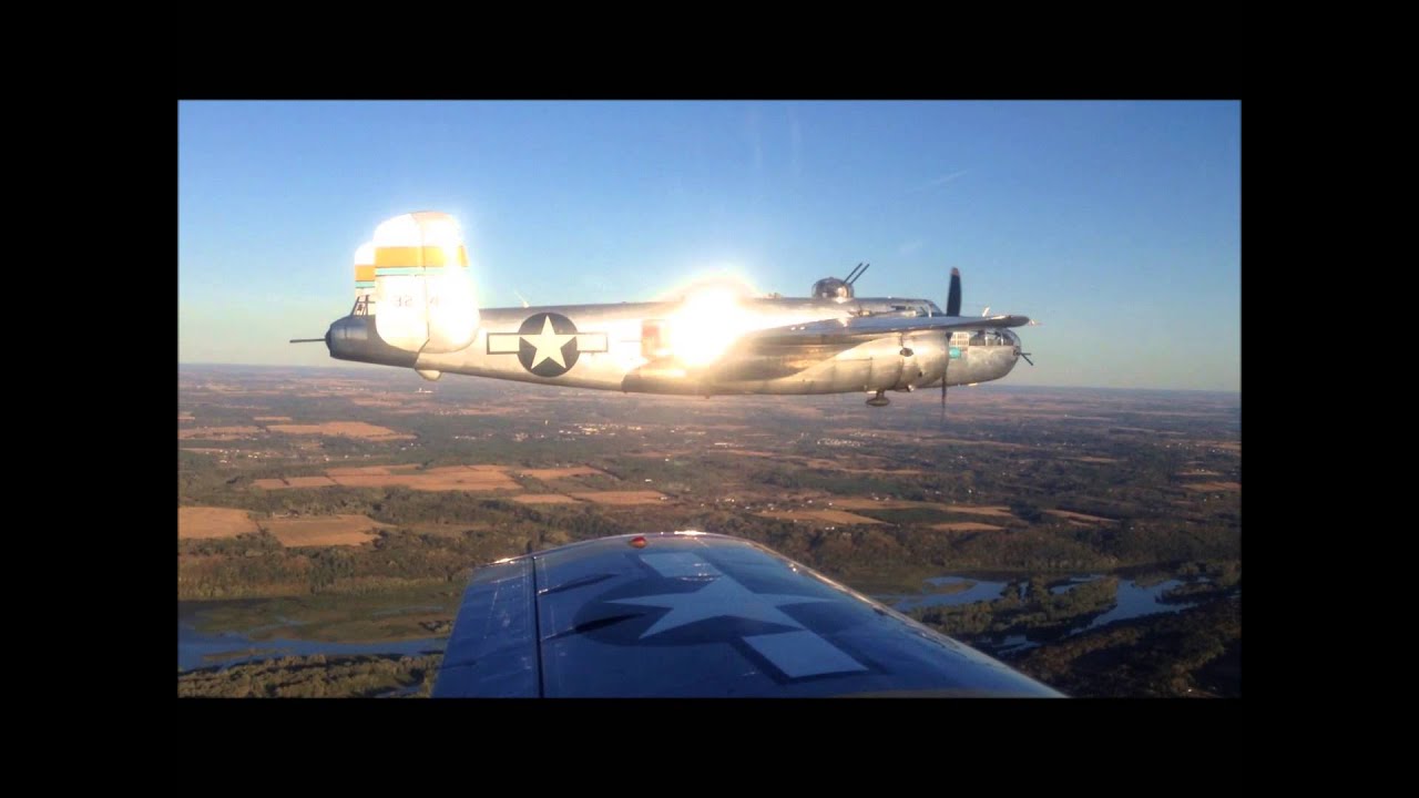 B25 operating upper turret with P51 - YouTube