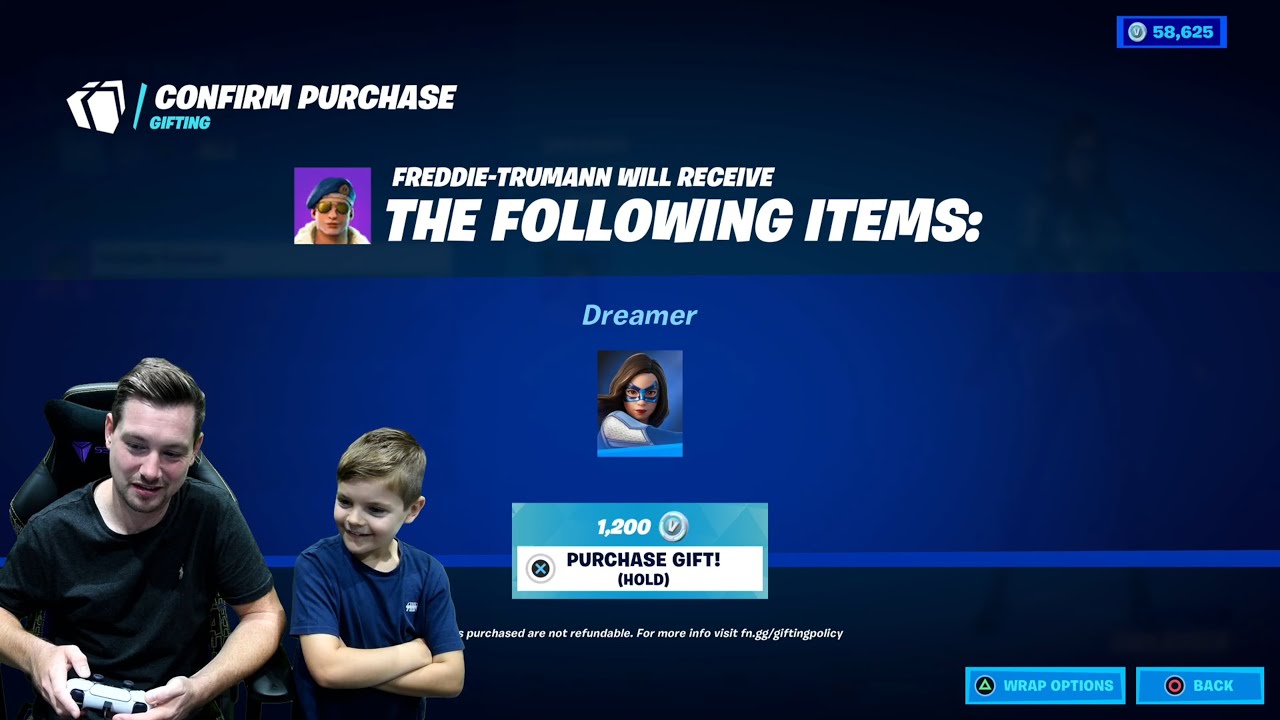 GIFTING My 8 Year Old Kid NEW Dc Fortnite Skin DREAMER Only if He Wins ...
