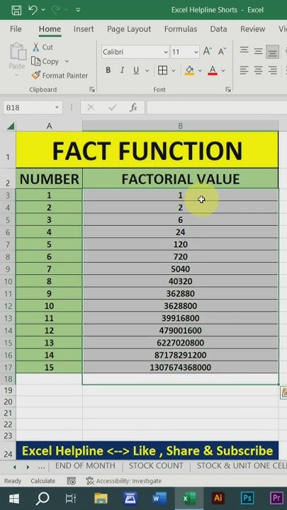 Use Fact Function To Calculate Fact Value In Excel Excelbangla Learnexcel Exceltips Youtube