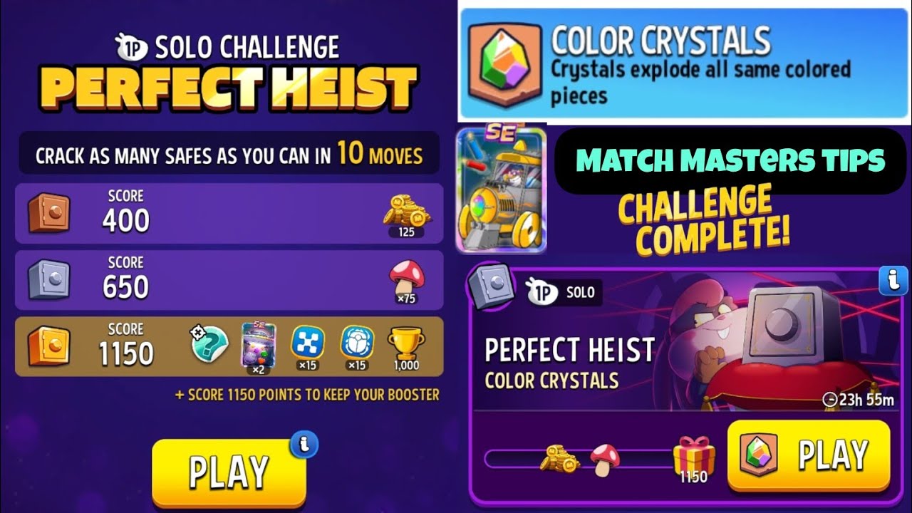 Match Masters - COLOR CRYSTALS Perfect Heist Solo Challenge 1150 Score ...