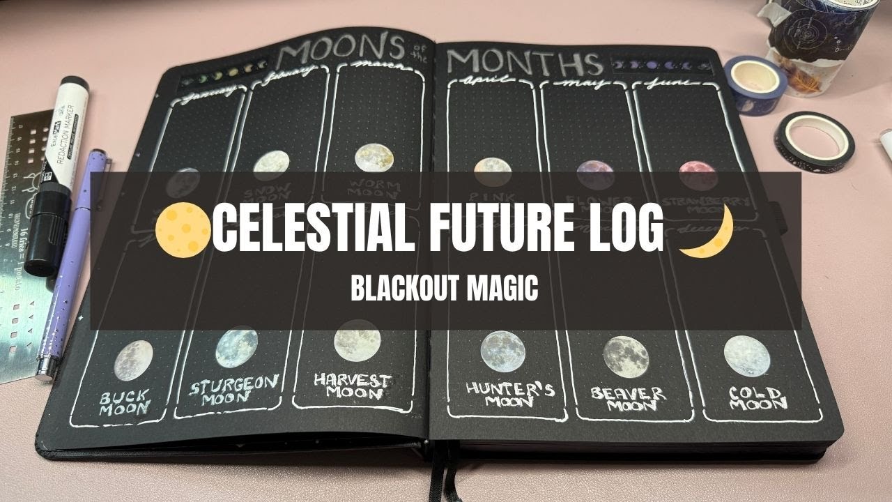 Moons of the Months | Blackout Journal Spread for Yearly Planning or ...