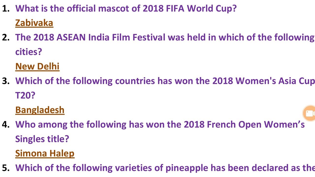 Most Expected Current Affairs 2018 Questions Part - 5/ Most Viral ...