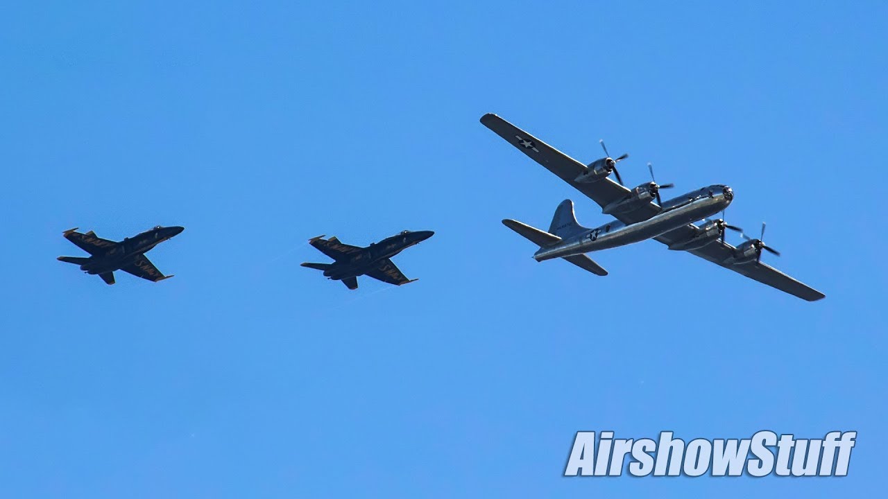 Blue Angels Formation With B-29 - EAA AirVenture Oshkosh 2017 - YouTube