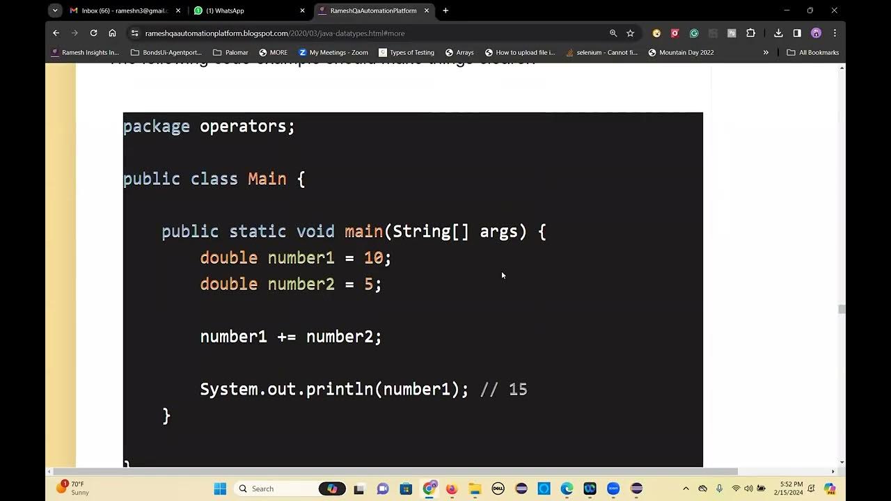CoreJava Operators Arithmetic Relational assignment Feb 15 2024 - YouTube
