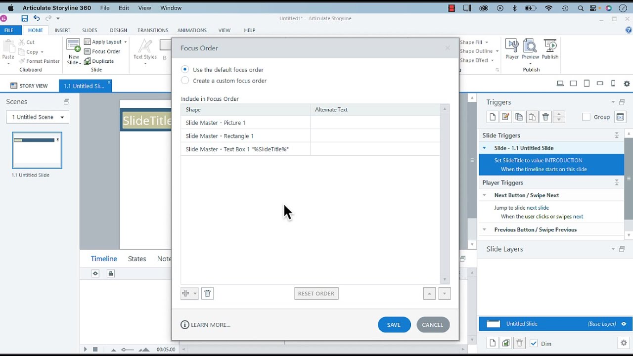 Remove Slide Master Objects from Your Focus Order in Articulate Storyline 360 - YouTube