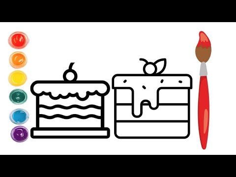 Menggambar dan Mewarnai kue dengan topping buah cherry di atasnya - YouTube