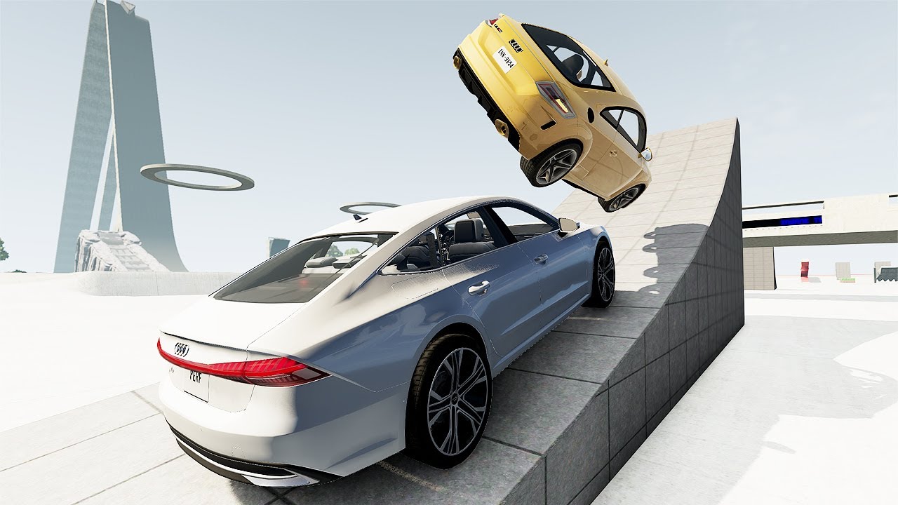 Audi Cars VS Test Arena #1 High Speed Ramp BeamNG Drive - YouTube