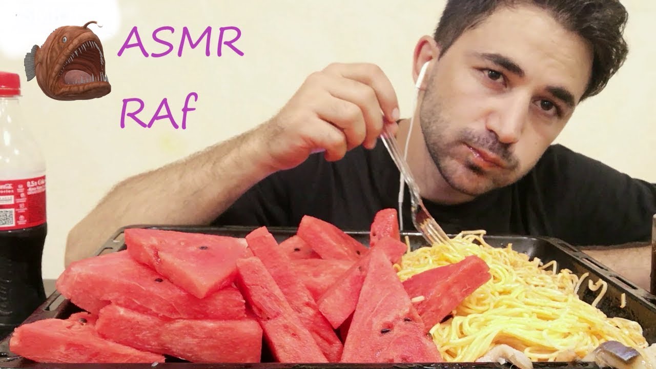 ASMR -NOODLES & FISH $ Watermelon (No Talking) EATING SOUNDS | ASMR RAF ...