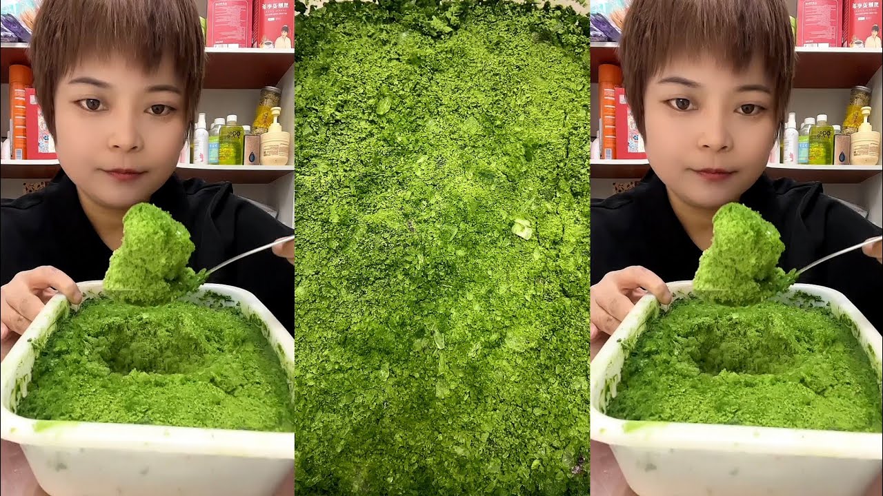 shaved ice eating matcha ice eating - YouTube