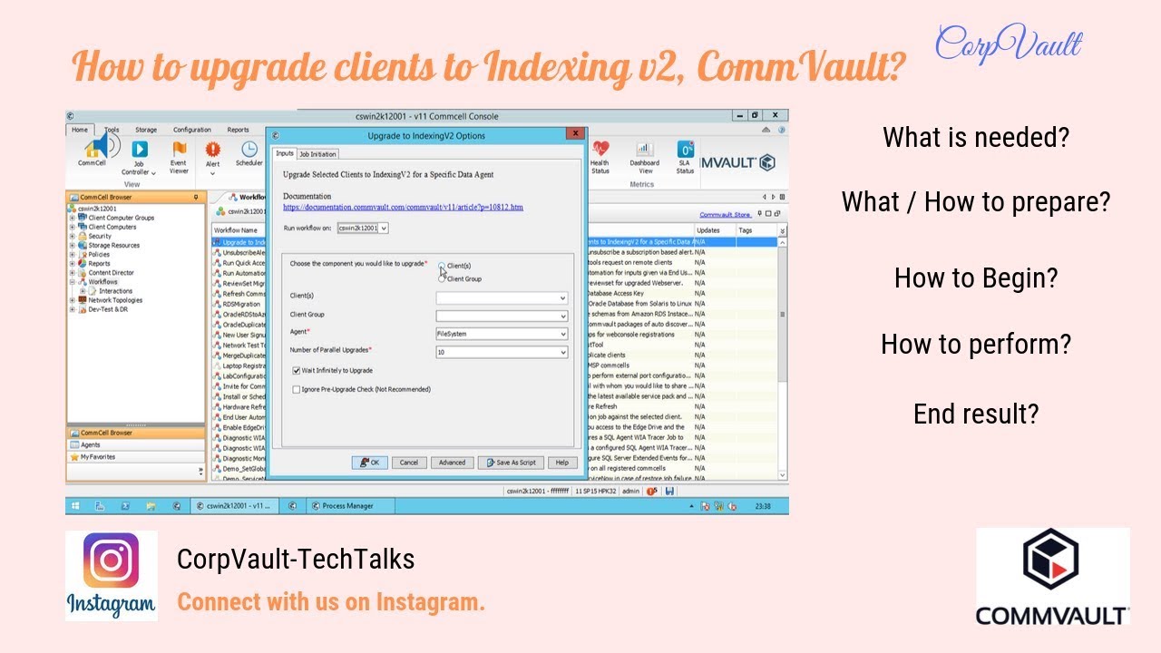 Upgrade client(s) to indexing v2 in CommVault v11 - YouTube