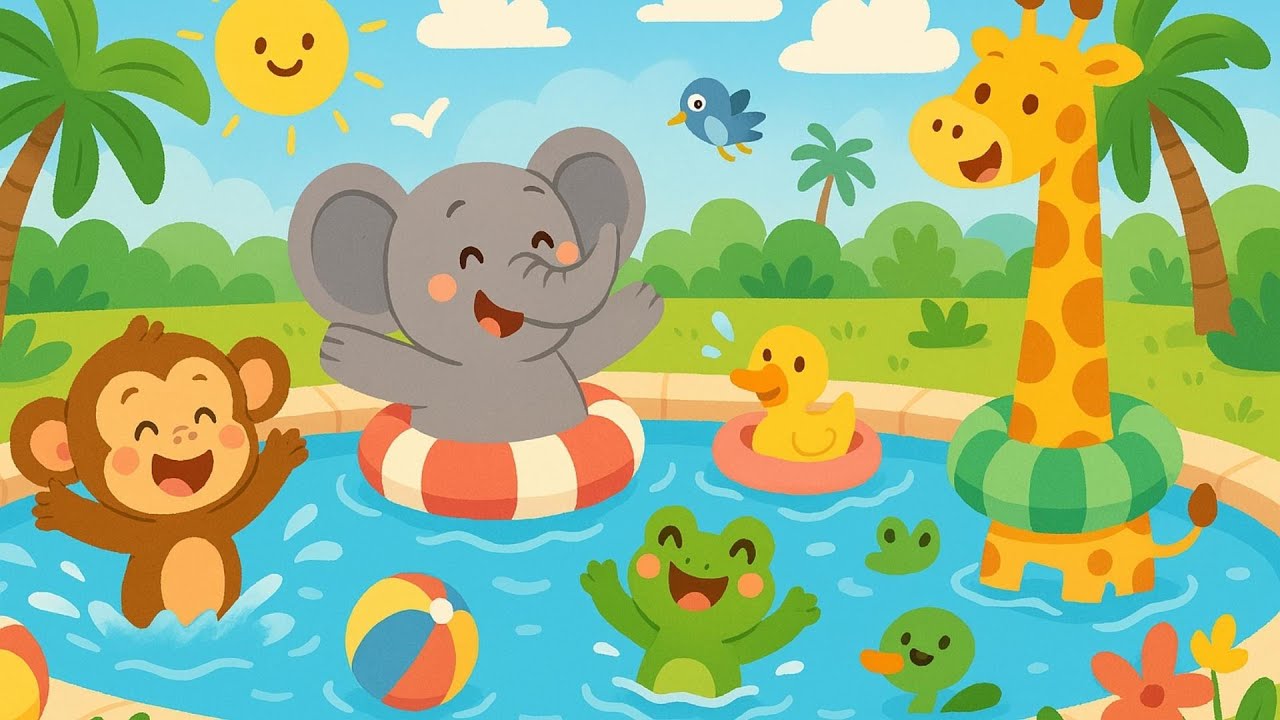 Pool Party Splash Song for Kids 🐘🐒 | Water Fun with Animals | Pamuk ...