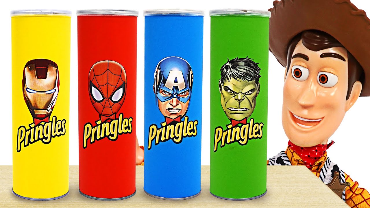 Eating Pringles transform into superhero Hulk, Spider-Man, and Iron-Man ...