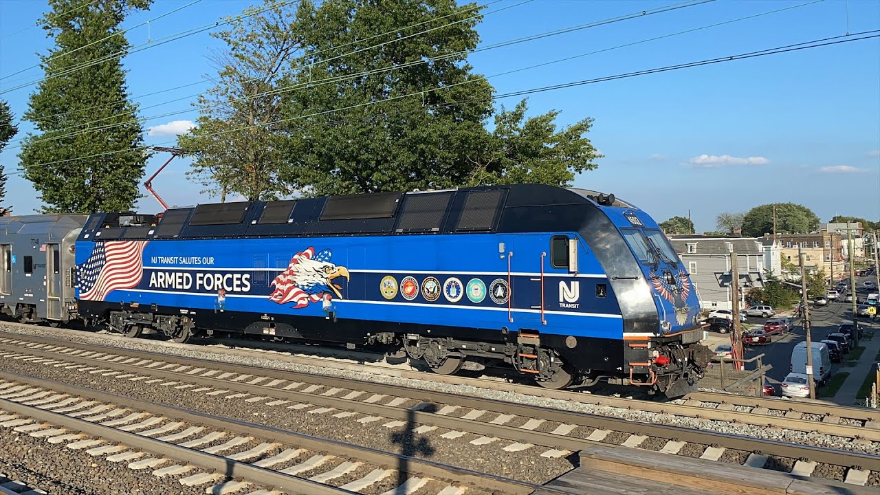 NJ Transit Armed Forces ALP-45DP No. 4502 Meets A Pair of Amtrak Acela ...